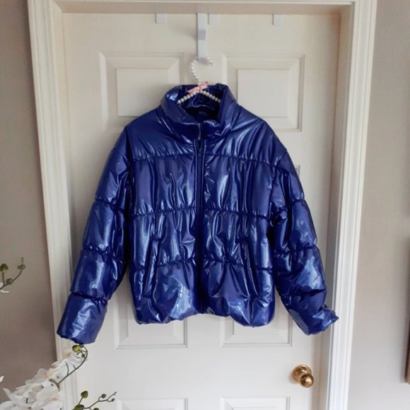 Scripted | Jackets & Coats | Scripted Shiny Blue Metallic Short Puffer ...